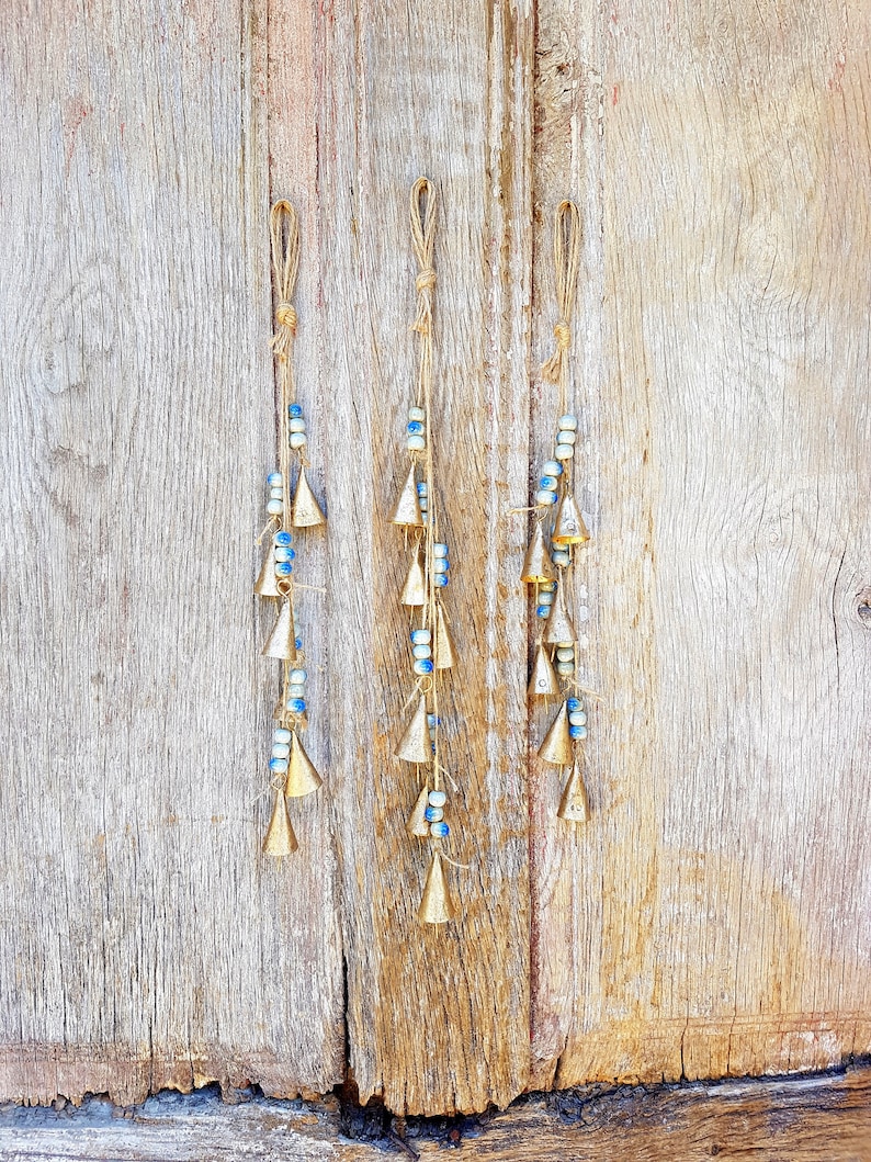 Bells on String, Rustic Windchime, Ceramic Beads, Farmhouse Door Hanger ...