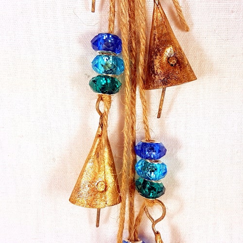 Bells on String With BLUE Ceramic Beads Rustic Windchime | Etsy