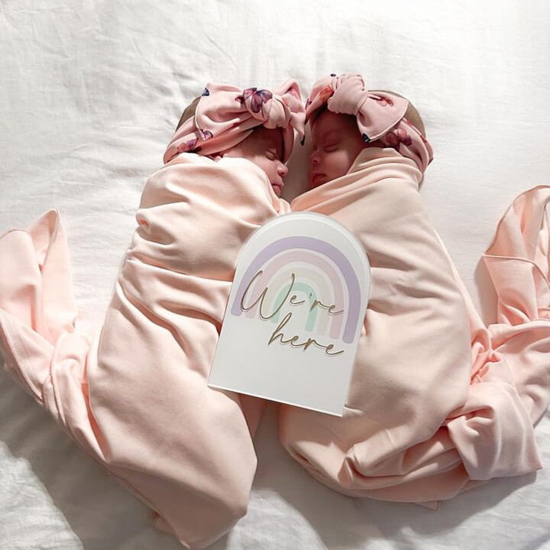 Twins Birth Name Sign, Hospital Photo Prop, Twins Name Plaque, Boho ...