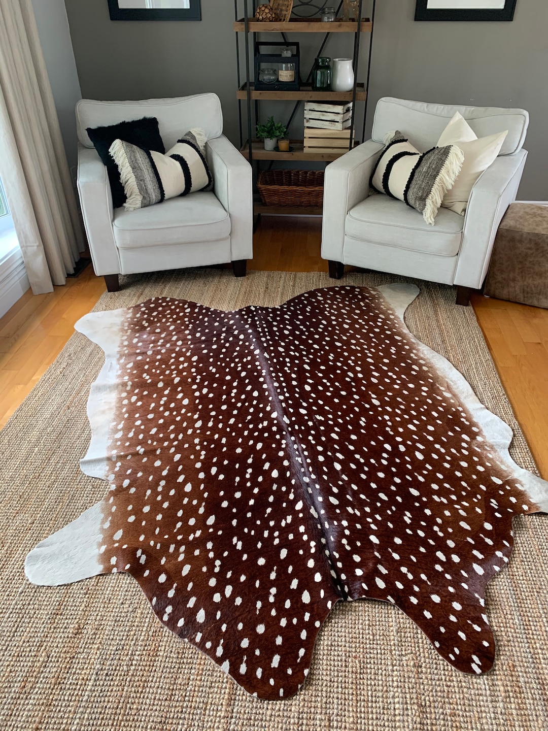 Axis Deer Print Cowhide Rug, Average Size: 7X7 Feet, Brazilian Printed ...