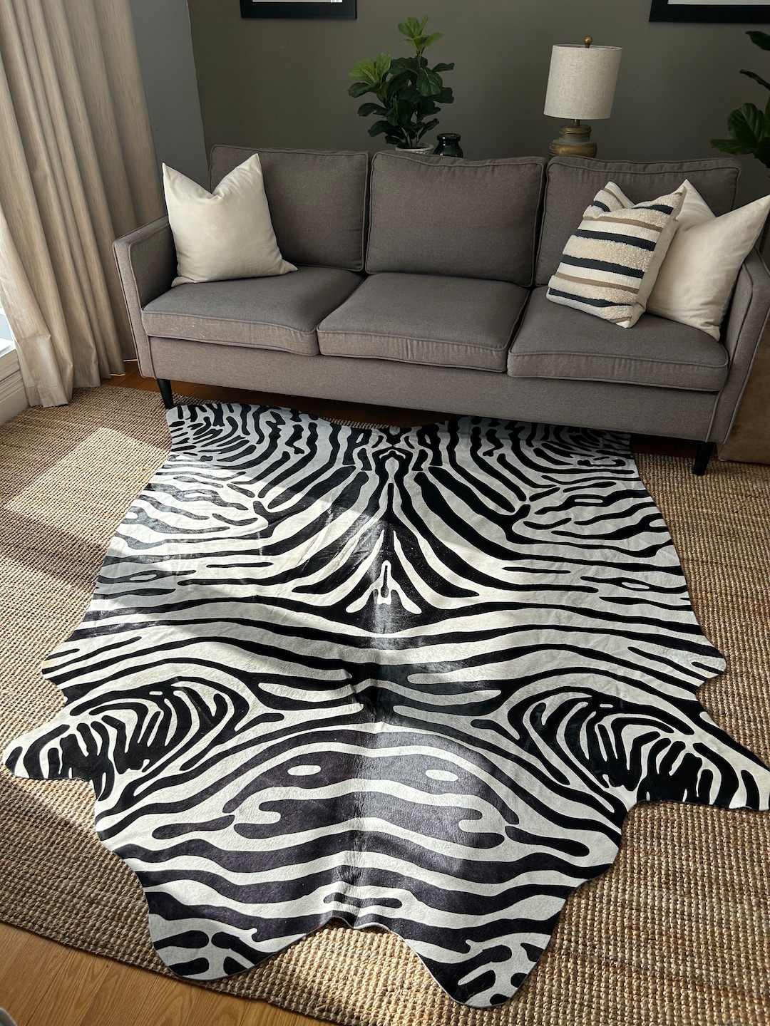 Zebra Cowhide Rug (greyish Background), Zebra Print Hide Rug ...