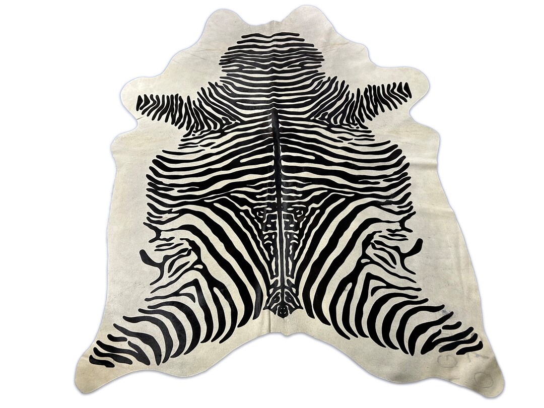 Zebra Cowhide Rug fire Brands/ Scar and Stitch Size: 7.2x6 Feet D-379 ...