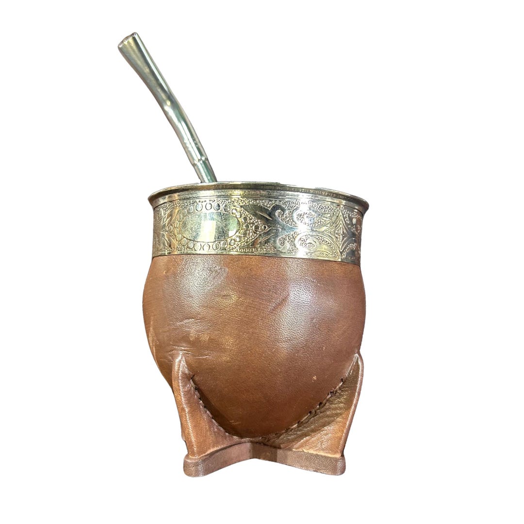 Handmade Yerba Mate Mug Straw From Argentina Leather and Metal Trim ...