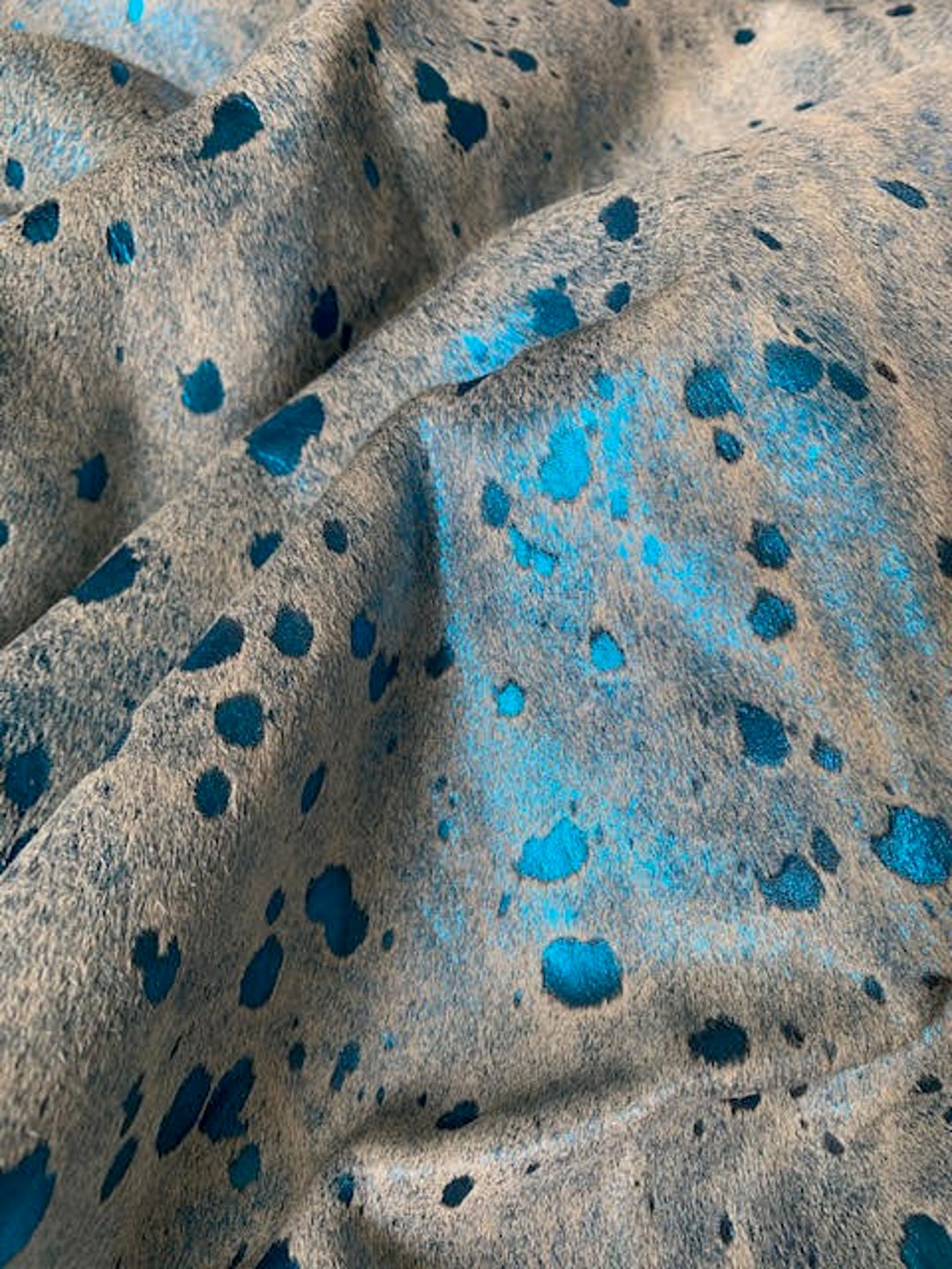 GIANT Blue Metallic Cowhide Rug / Acid Washed / Blue Hide Rug - Size: 7 ...