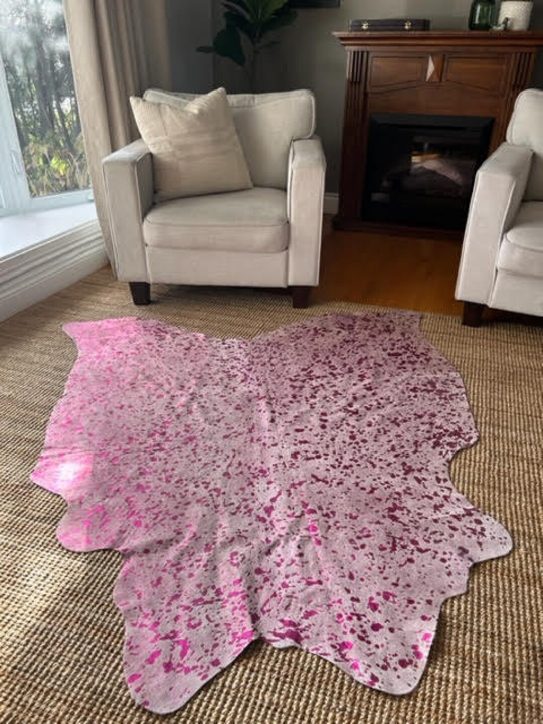 Pink Metallic Cowhide Rug / Acid Washed, Pink Cowhide Rug, Pink Hide ...