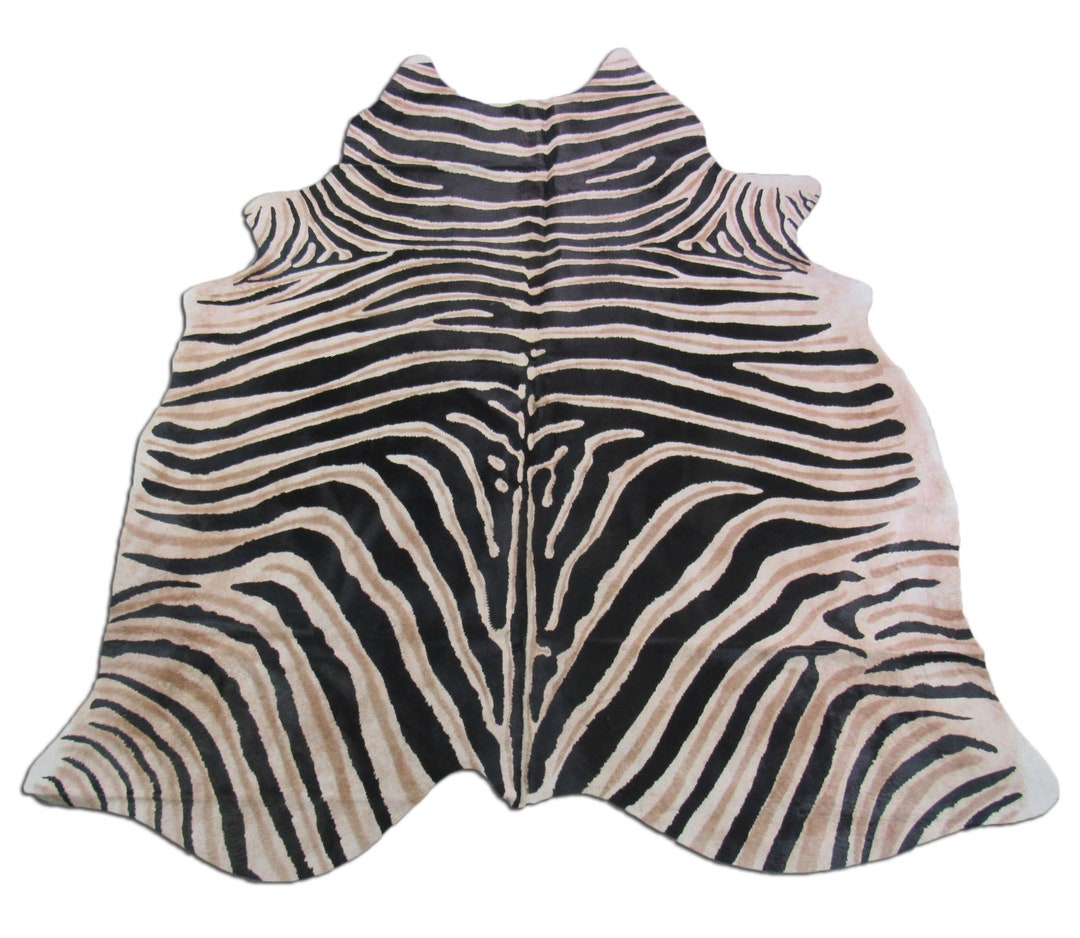 Zebra Print Cowhide Rug Genuine Pattern / Grey Inner Stripes - Etsy