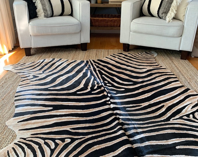 Zebra Print Cowhide Rug - Genuine Pattern / Brown Inner Stripes - Etsy
