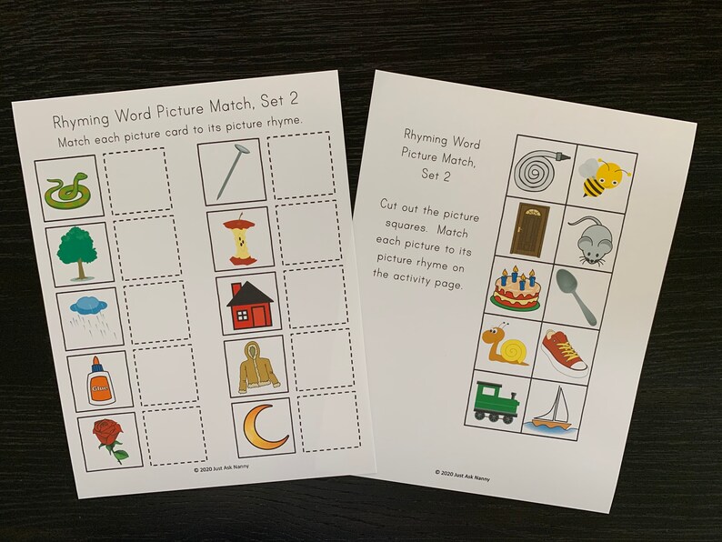 Rhyming Word Picture Match, Set 2 - Etsy