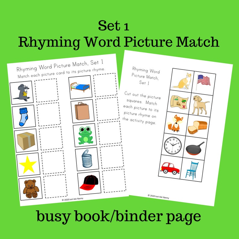Rhyming Word Picture Match, Set 1 - Etsy
