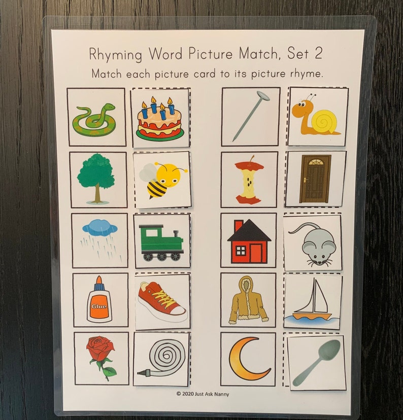 Rhyming Word Picture Match, Set 2 - Etsy