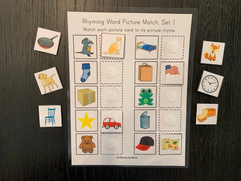 Rhyming Word Picture Match, Set 1 - Etsy
