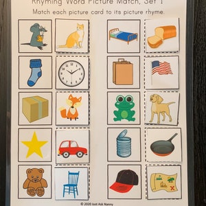 Rhyming Word Picture Match, Set 1 - Etsy