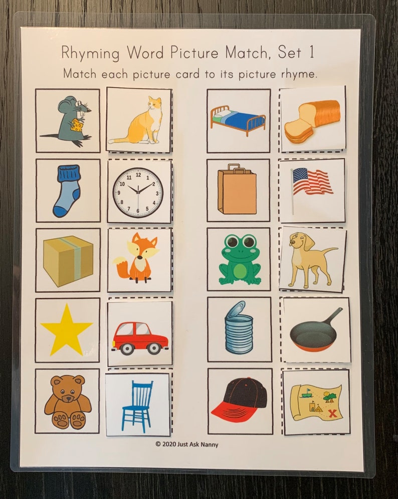 Rhyming Word Picture Match, Set 1 - Etsy