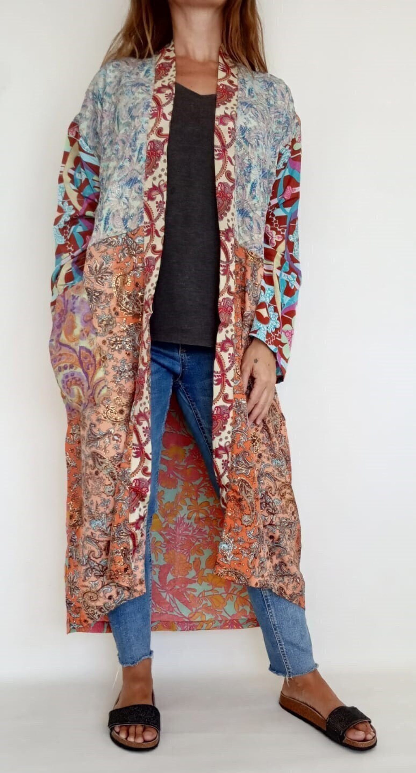 Boho Patchwork Kimono Robe. Bohemian Kimono. Long Kimono | Etsy