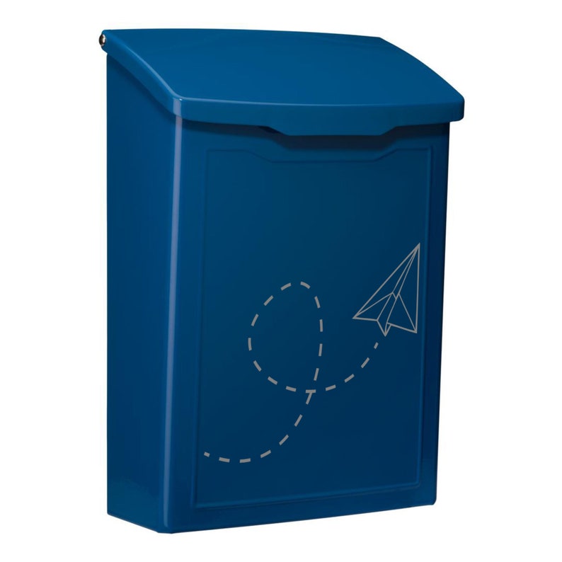 Blue Mailbox With Paper Airplane Wall Mount Mailbox Modern - Etsy
