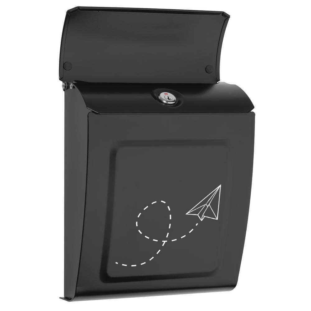 Black Locking Wall Mount Mailbox Paper Airplane Design Modern Metal ...