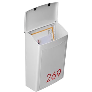 White Modern Contemporary Mailbox, Personalized Wall Mount Letterbox ...