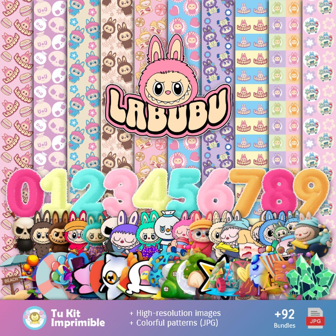 Labubu Digital Paper Pack - Kawaii Monster Printable Seamless Patterns ...