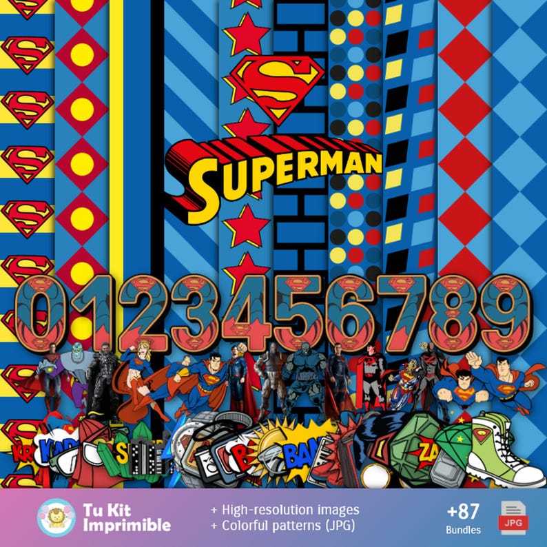 Superman Digital Papers - Patterns and Textures Kit for Scrapbooking ...
