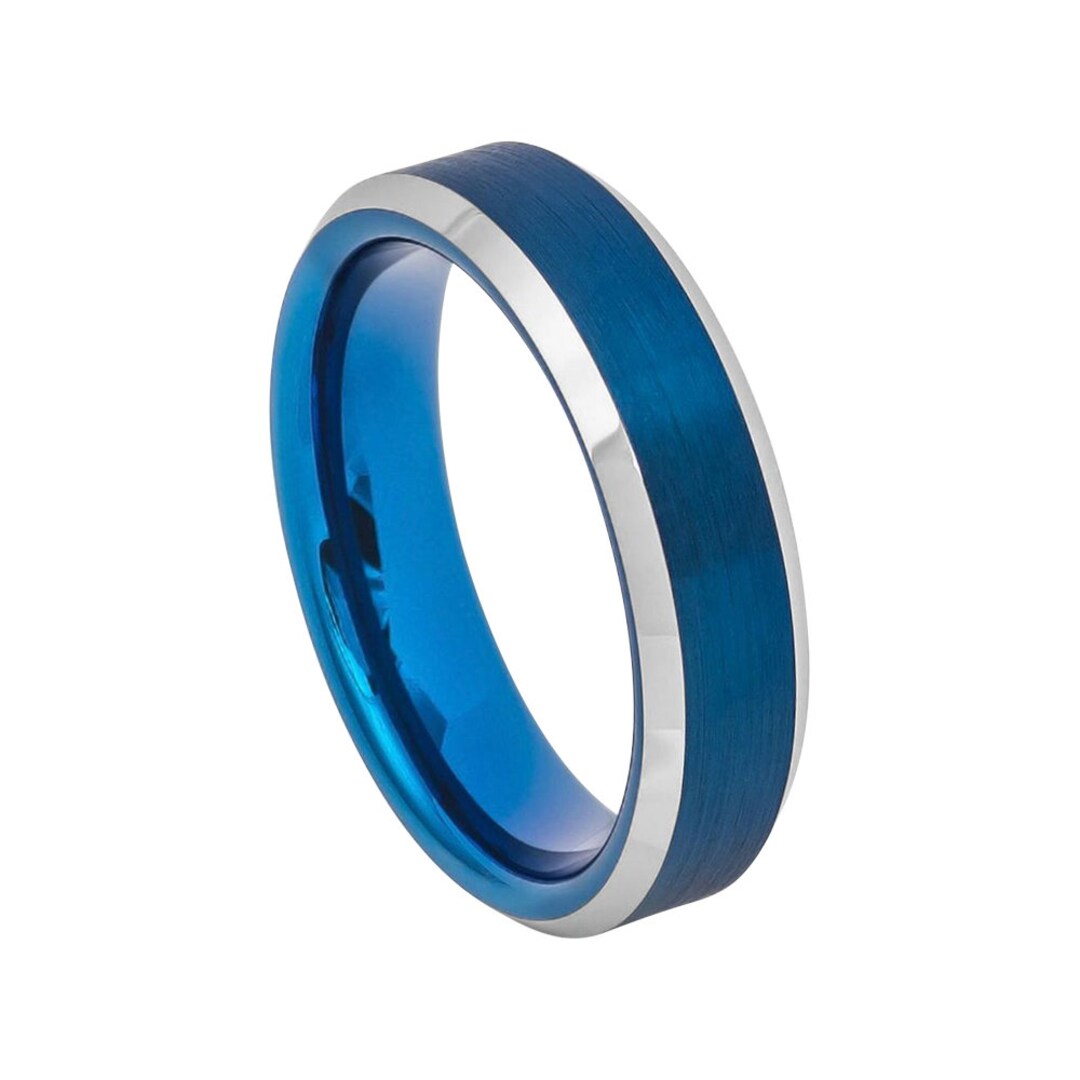Blue Ring Mens Wedding Band 6mm Engagement Ring Tungsten Carbide ...