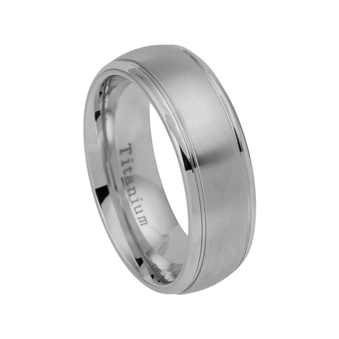 Mens Wedding Band Titanium Ring 8mm Engagement Satin Brushed Ring High ...