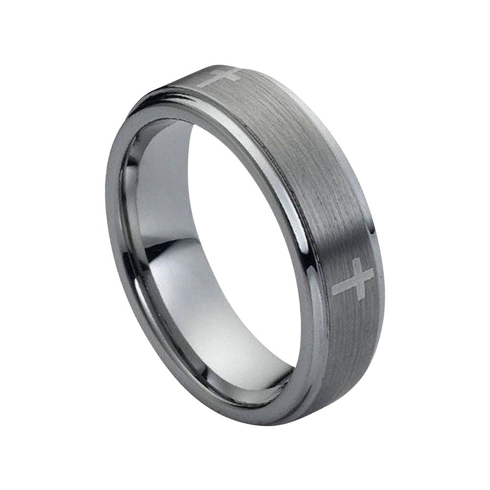 Tungsten Wedding Band Cross Ring Mens Wedding Band 7mm | Etsy