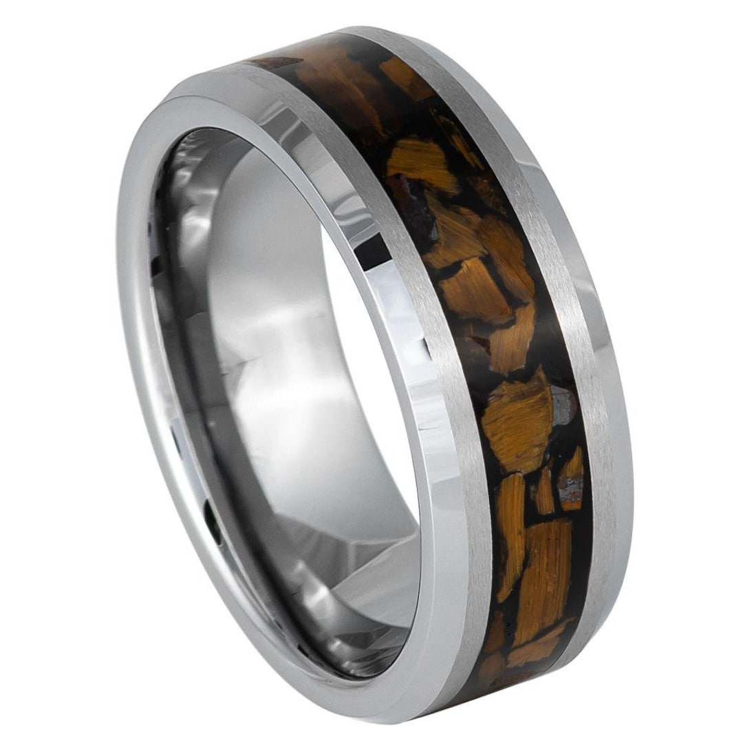Tiger Eye Ring Mens Wedding Band Tungsten Carbide 8mm Engagement Band ...
