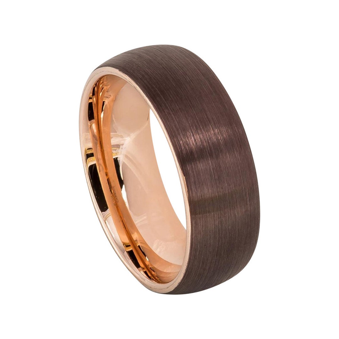 Rose Gold Ring Mens Wedding Band Brown Ring 8mm Engagement Band Brown ...