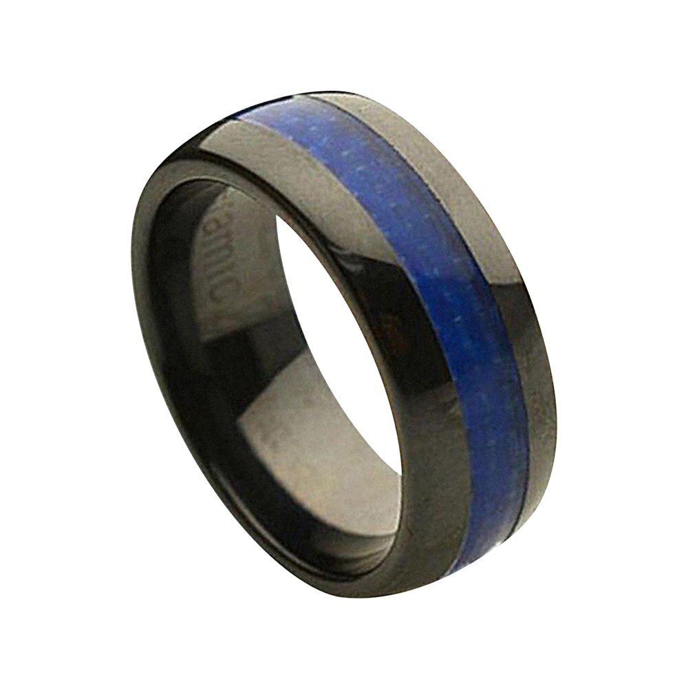 Black Ceramic Ring Mens Wedding Band 8mm Engagement Band Blue | Etsy