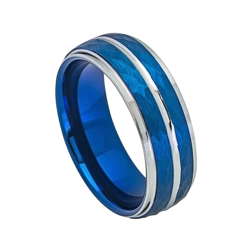 Hammered Blue Ring Mens Wedding Band 8mm Engagement Ring | Etsy