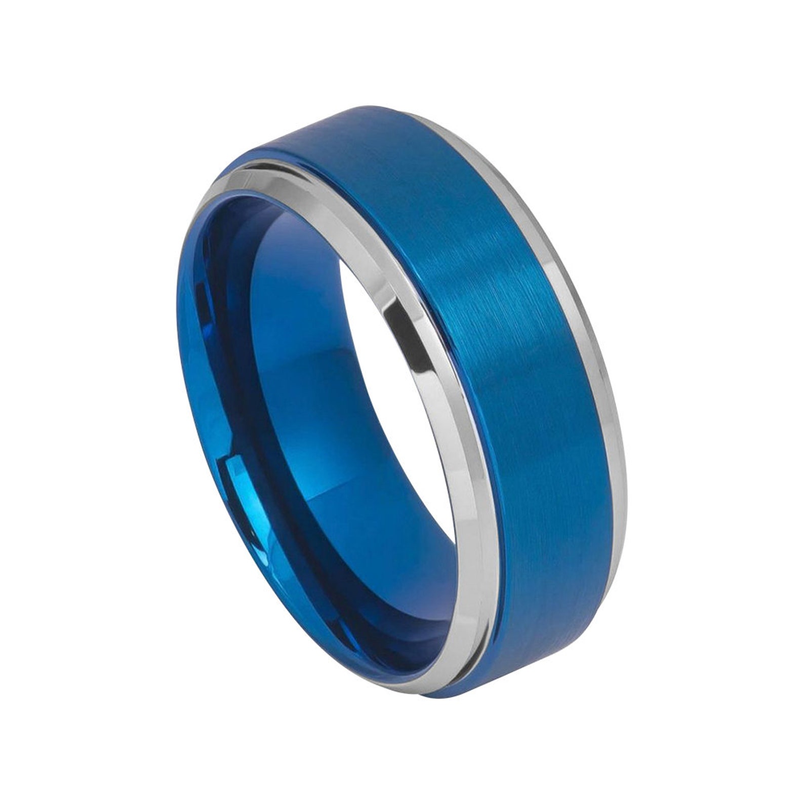 Blue Ring Mens Wedding Band 9mm Engagement Ring Tungsten Carbide ...