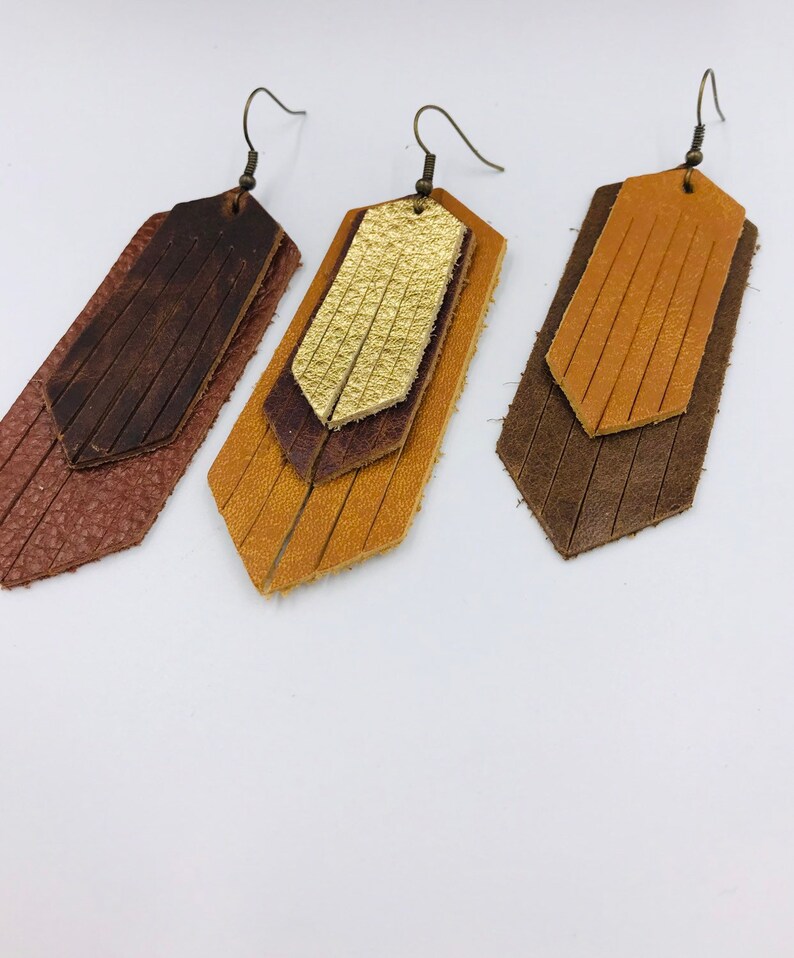 Leather Earrings-leather Fringe Earrings-rustic Boho Chic - Etsy
