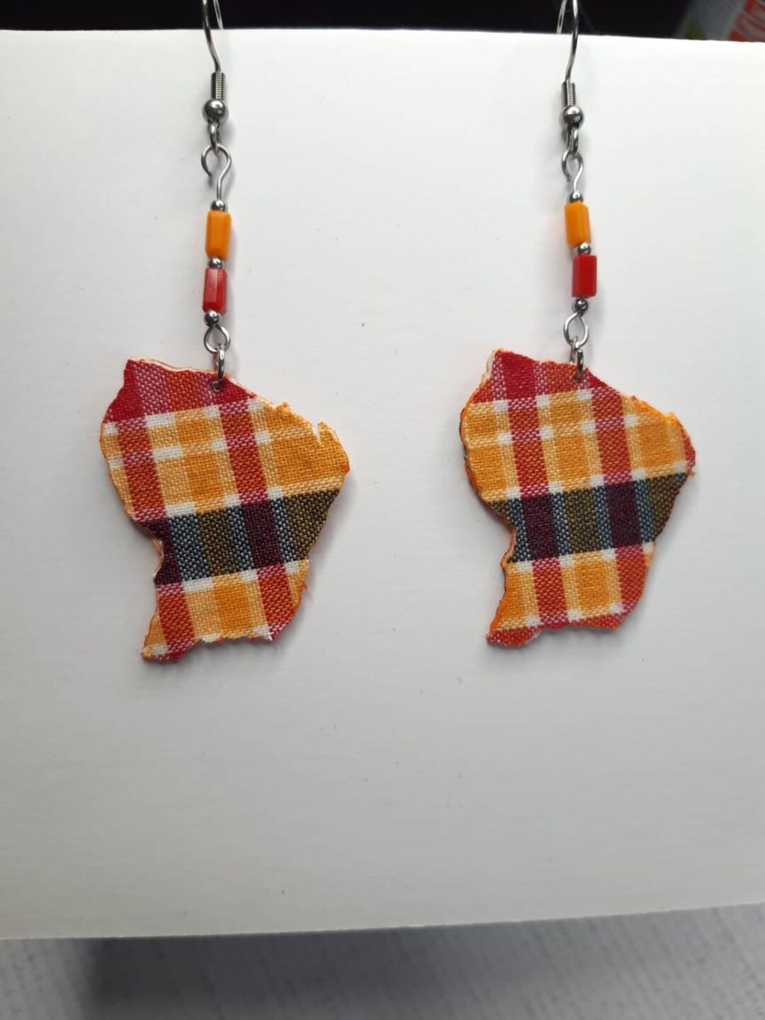 Earrings/earrings Map of Guyana in Handmade Madras Fabric.973 - Etsy