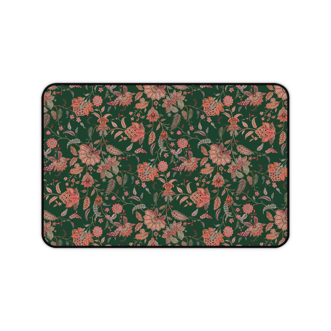 Kashmir Chintz Extra Large Desk Mat | Keyboard Mat Vintage Green Floral ...