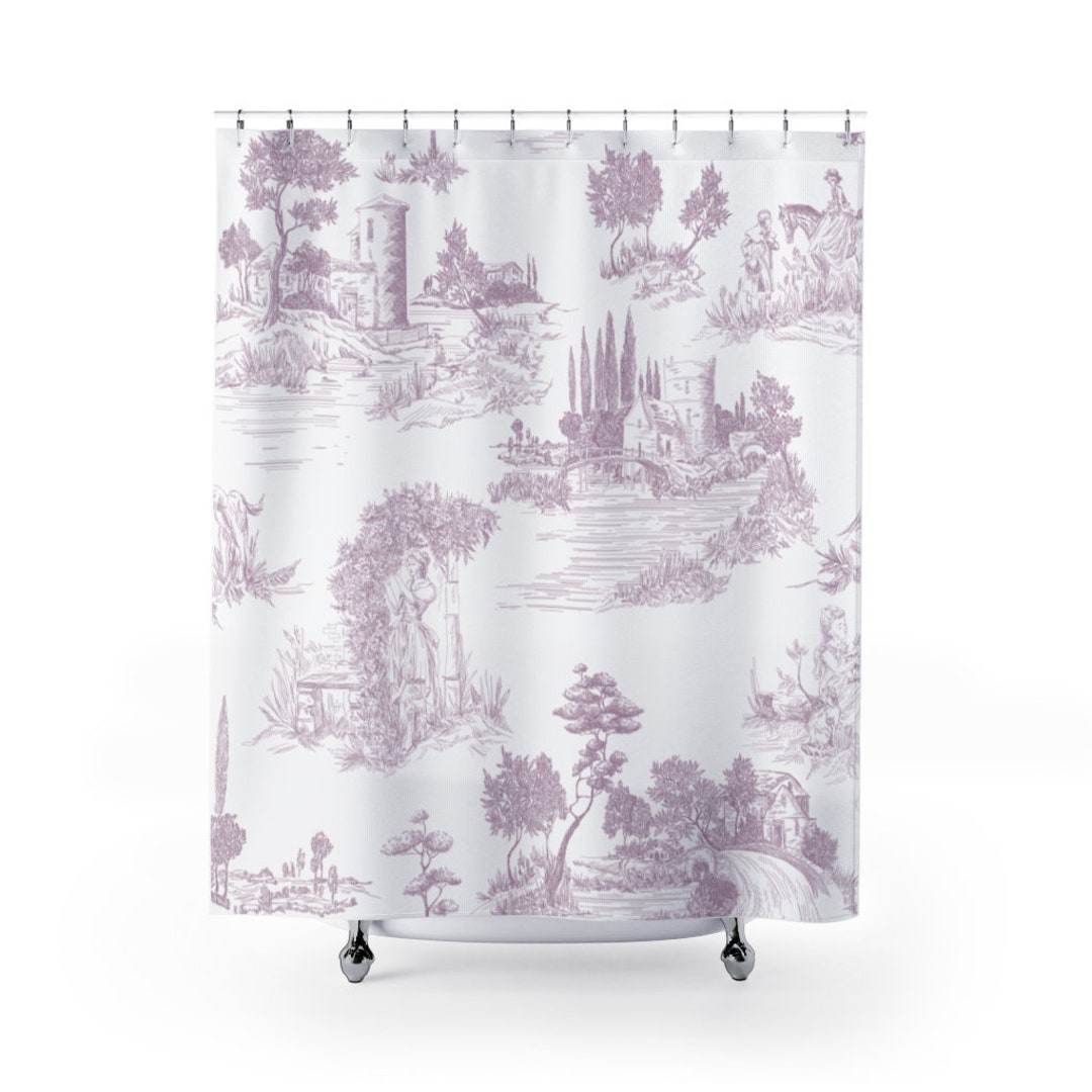 Toile Shower Curtain | Lilac White French Toile Print | Vintage Pattern ...