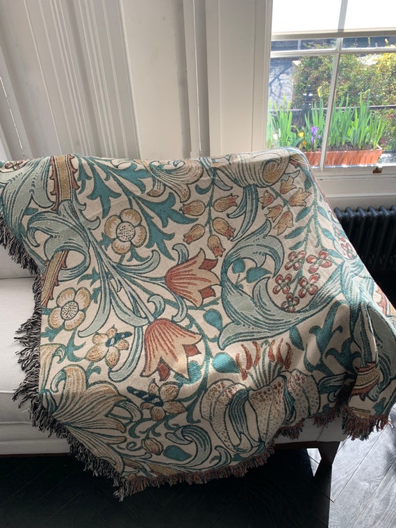 William Morris Golden Lily Throw Blanket Woven Tapestry | Etsy