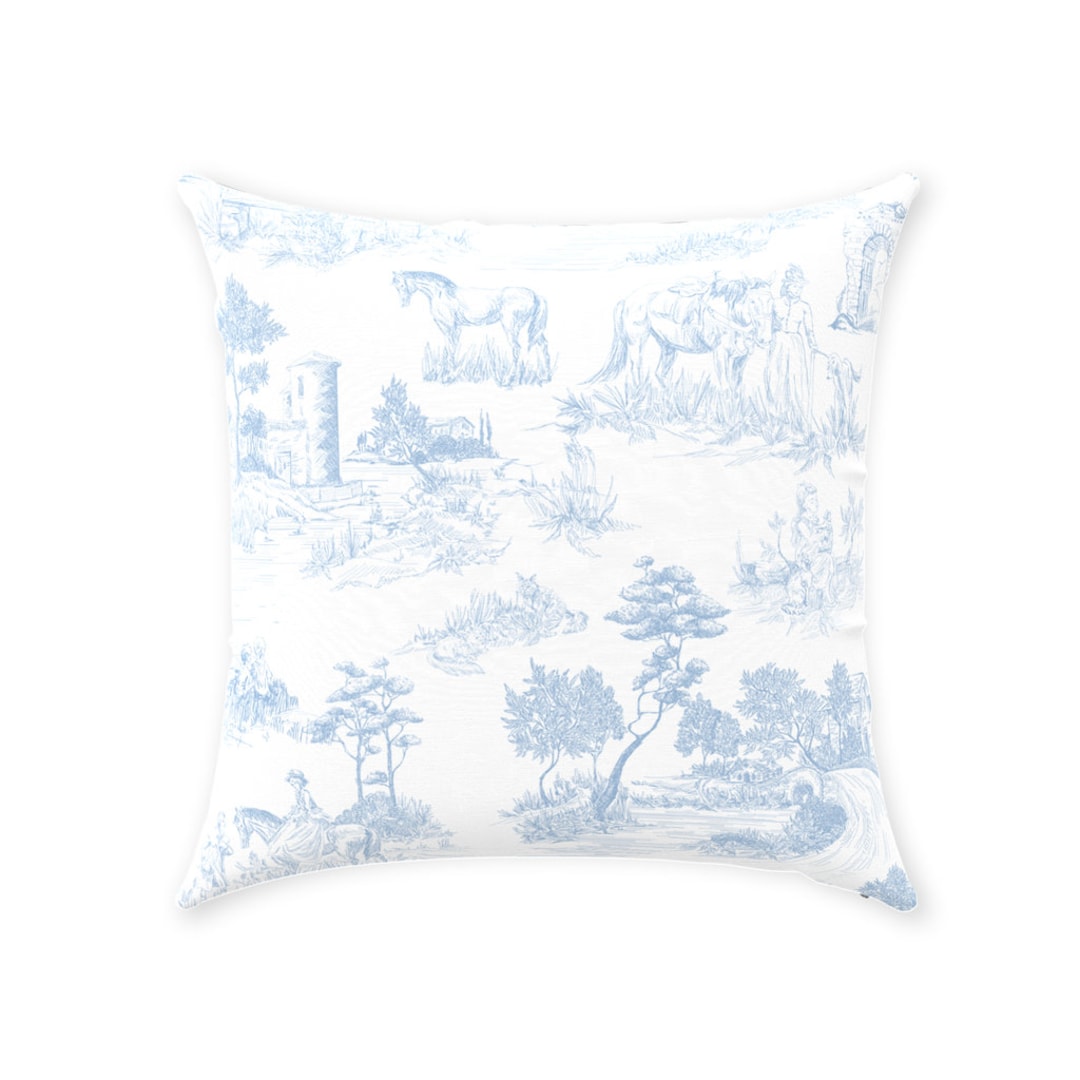 Blue Toile Pillow Cover | Pure Cotton Twill Print Fabric | Vintage ...