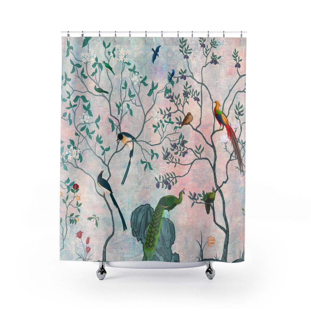 Chinoiserie Aqua Blush Oriental Shower Curtain - Etsy