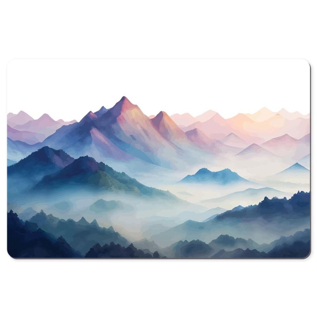Misty Sunset Mountains Extra Large Desk Mat | Keyboard Mat Lilac Blue ...