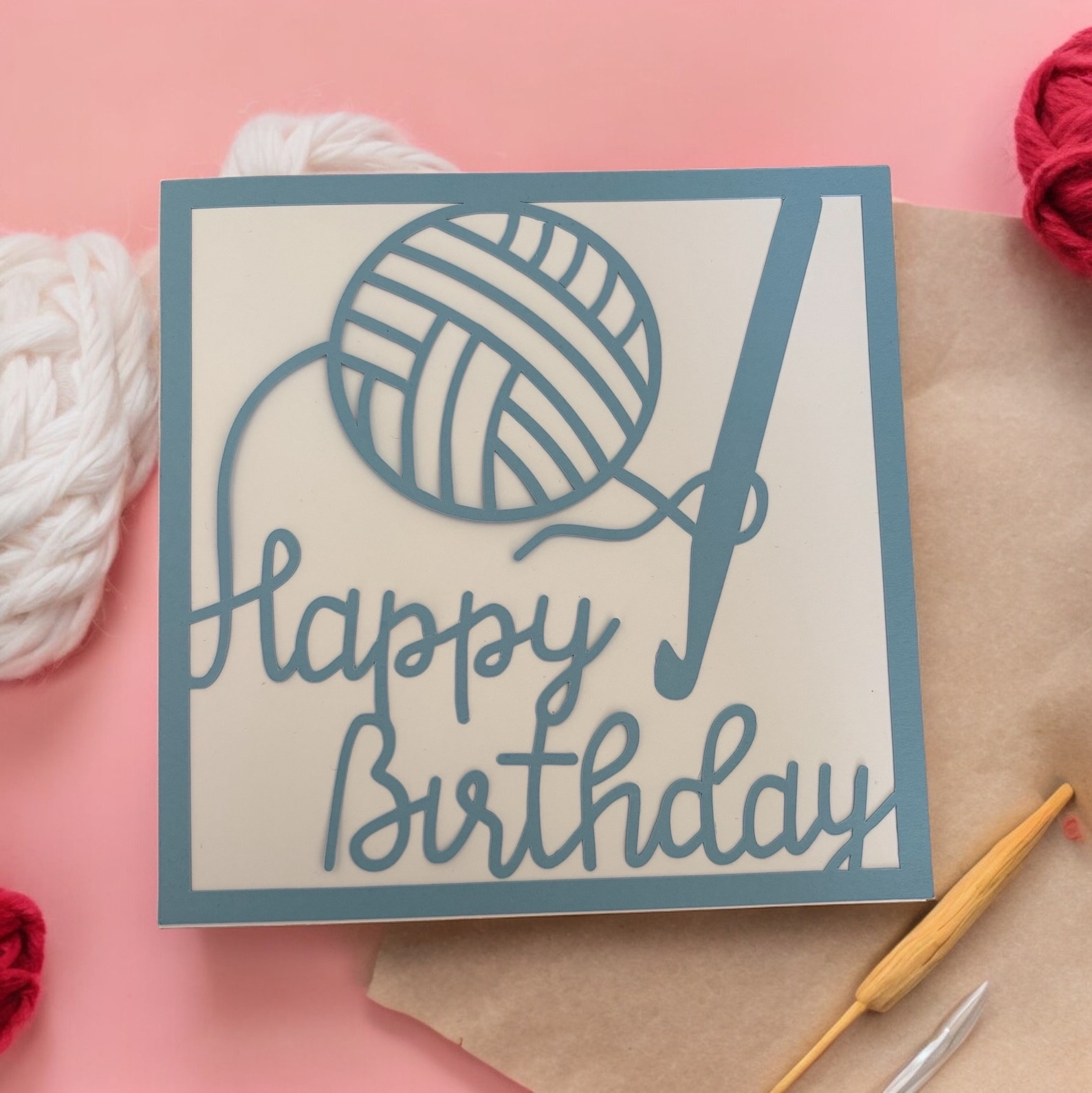 Crocheting Birthday Card, Paper Cut Birthday Card, Crochet Theme Card ...