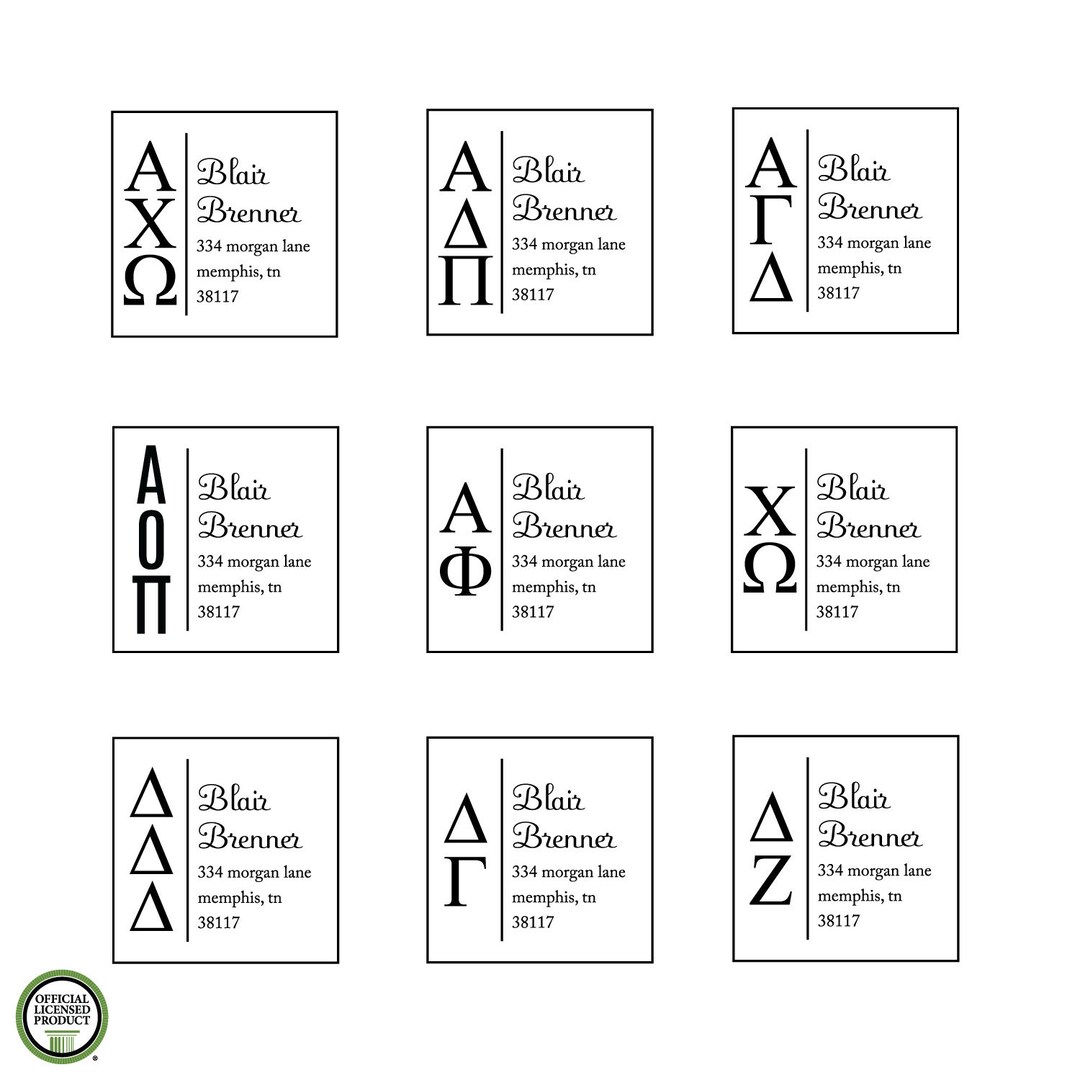 Square Greek Sorority Address Custom Stamp - CS8005- Three Designing ...