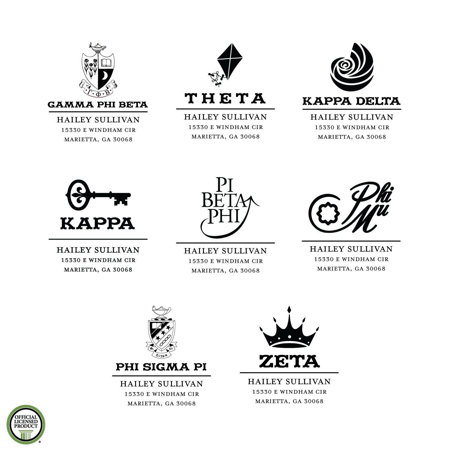 Choose From 16 Sororities Custom Sorority Address Stamp | Etsy