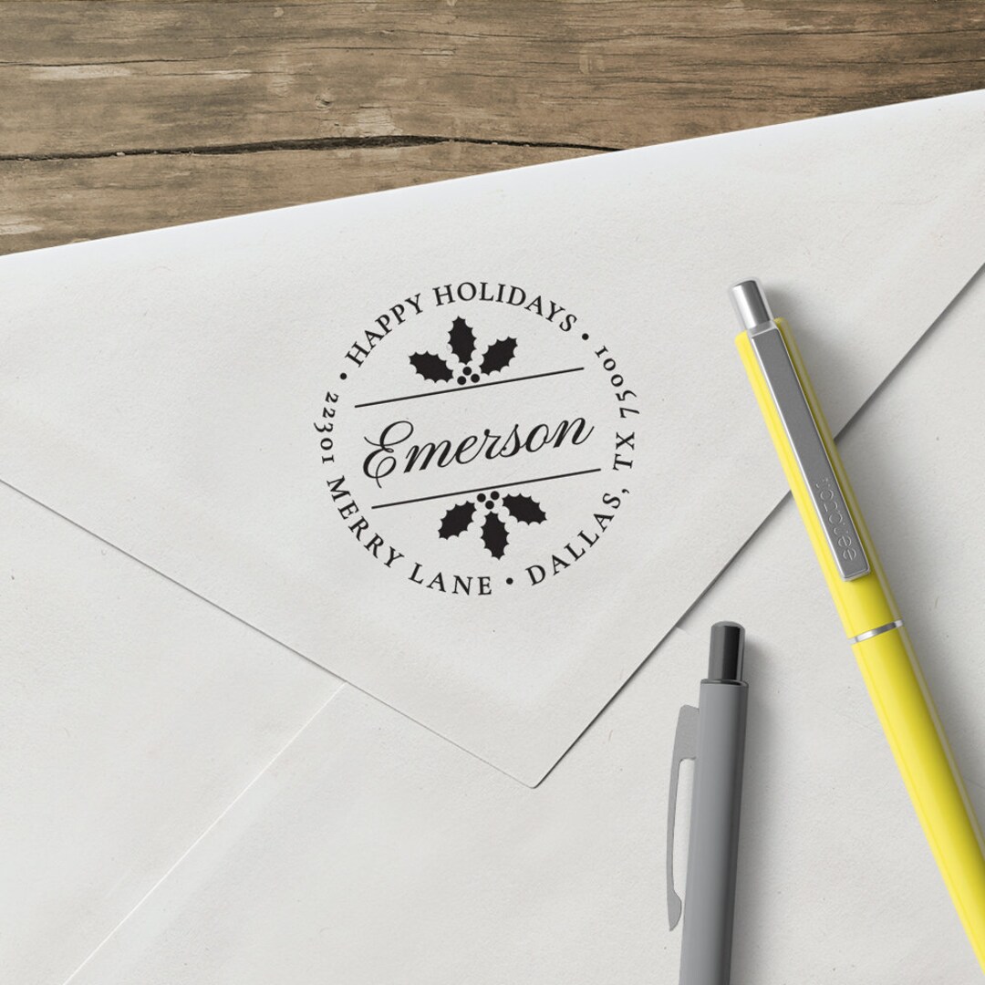 Holiday Stamp Holly Leaves Custom Address Stamp - Three Designing Women ...