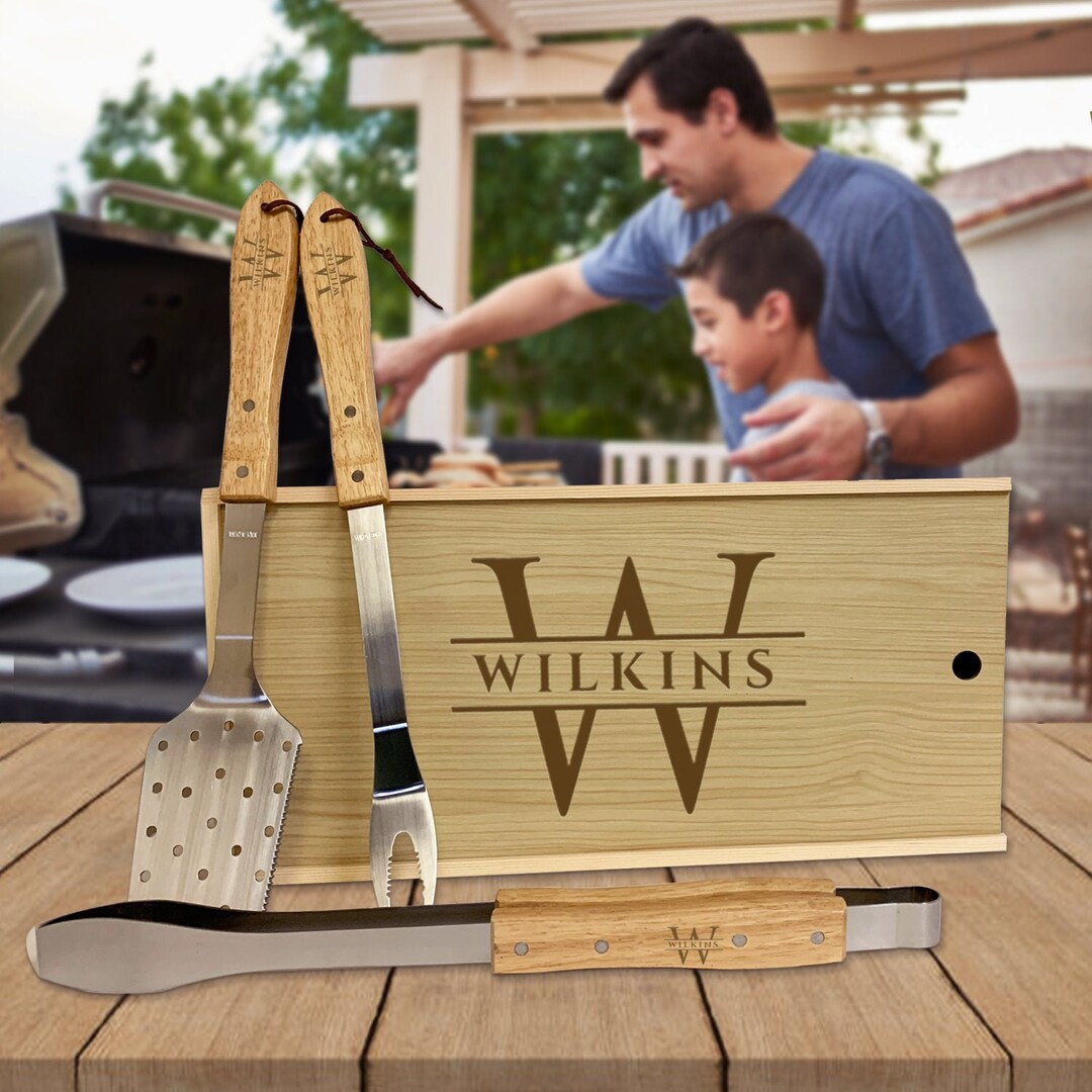 Personalized Engraved Three-piece BBQ Grill Tool Set With Pine Box ...