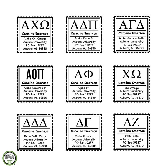 Choose From 16 Sororities Greek Address Custom Stamp CS8001 | Etsy