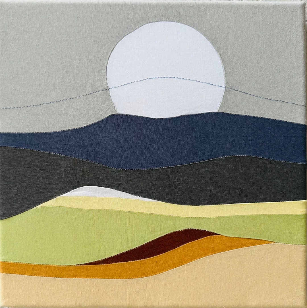 Textile Art| Landscape Art| Moon and Mountains| Sewn Art| Wall Decor ...