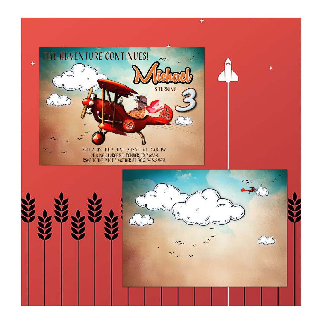 Editable Airplane Birthday Invitation, First Birthday Plane, Pilot ...