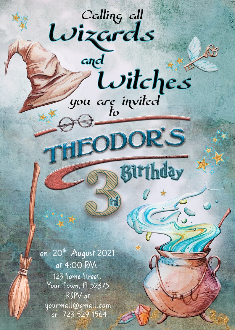 Witches & Wizards Birthday Invitation, Magic Birthday Party Invite ...