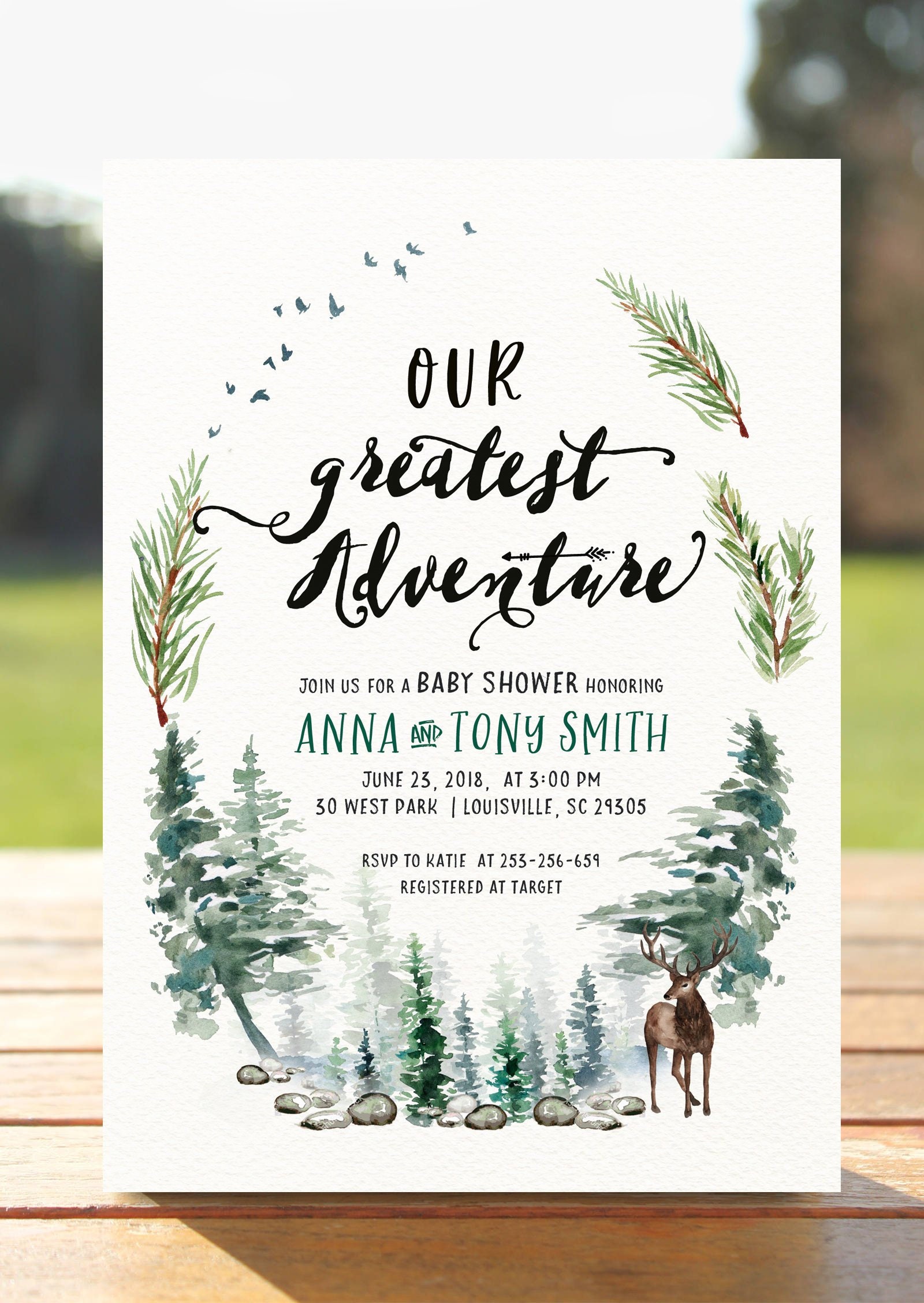 Adventure Baby Shower Invitation Woodsy Rustic Boy Baby Invite | Etsy