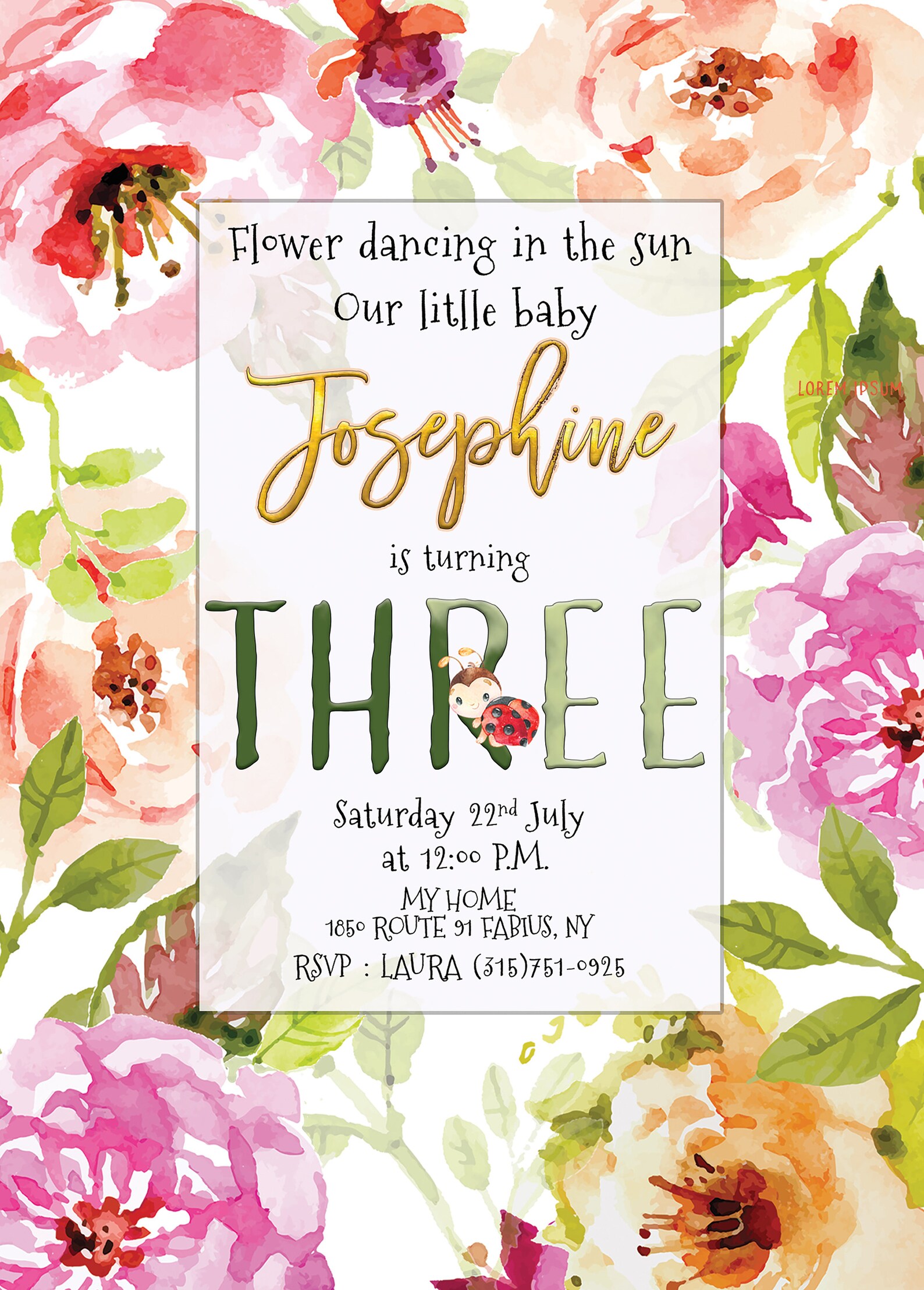 Floral Garden First Birthday Invitation, Girls Birthday (digital ...